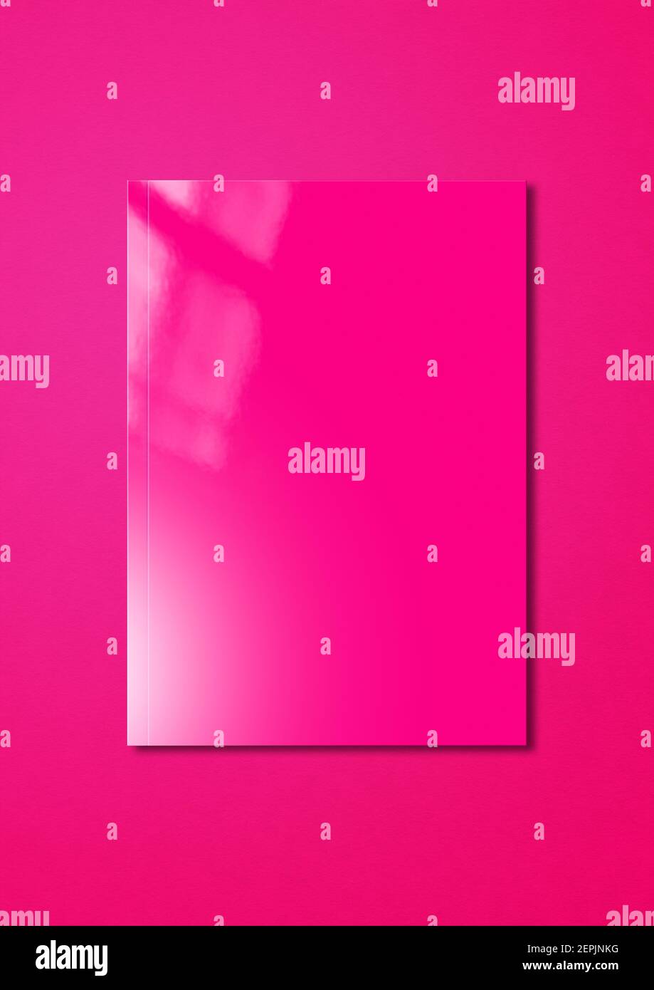 Pink booklet cover isolated on magenta background, mockup template ...