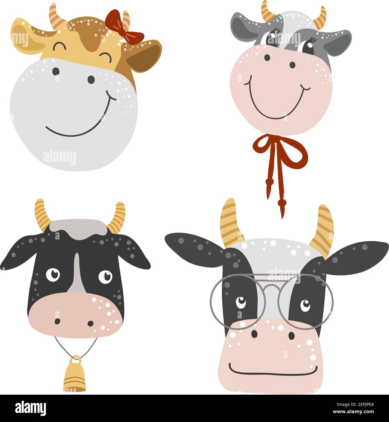 Isolated faces of funny cows on a white background, Vector Stock Vector ...