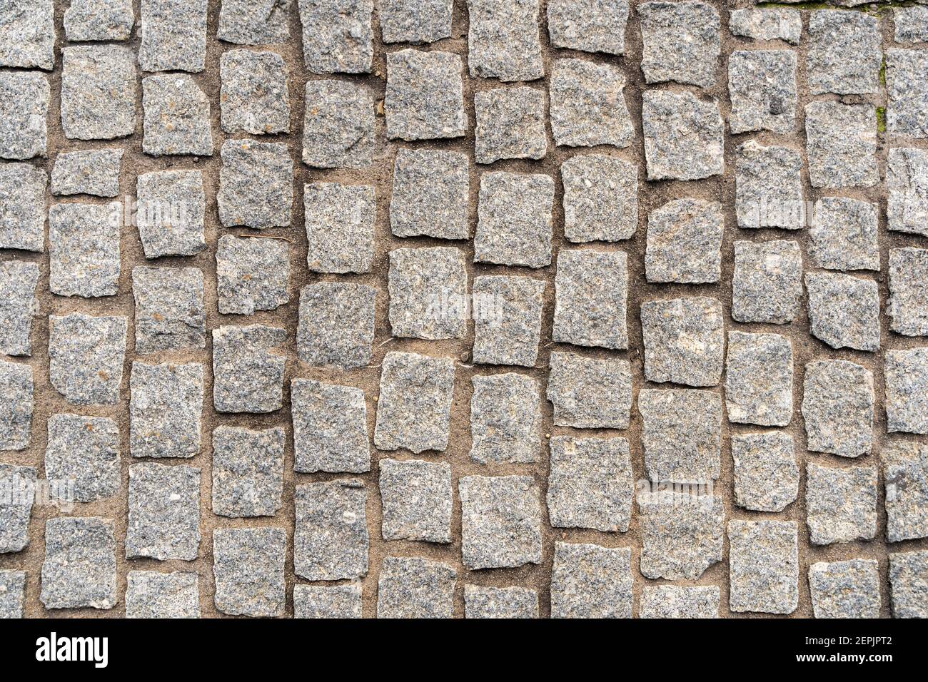 Stone cobble pattern on a street or pavement, grey granite material ...