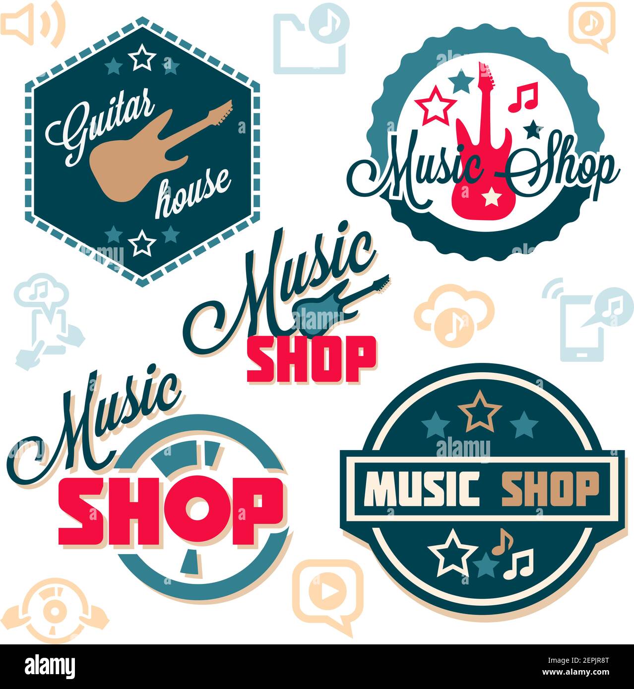 Set of badge, label, logo, icons design templates for music and audio ...