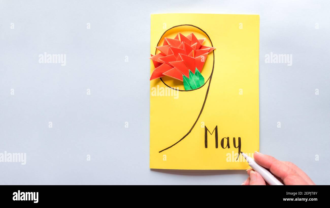 Greating card for the may 9 Victory Day . Children's creativity. Woman ...