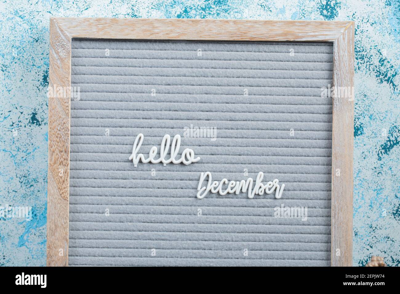 Hello december poster on grey background Stock Photo - Alamy