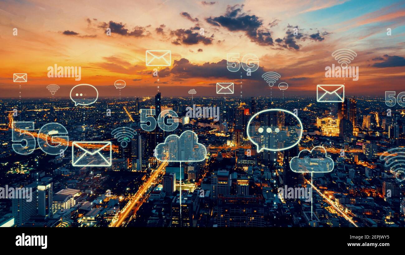 Smart digital city with globalization abstract graphic showing ...