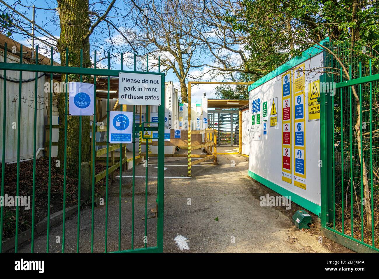 Entrance to a construction site for a residential building development ...