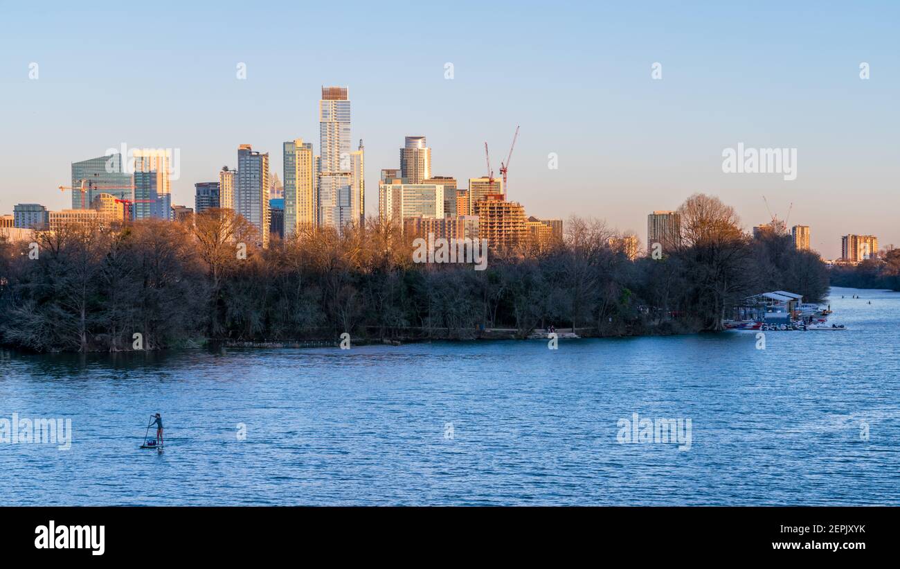 View of Downtown Austin Building During Clear Skies Sunset Stock Photo ...