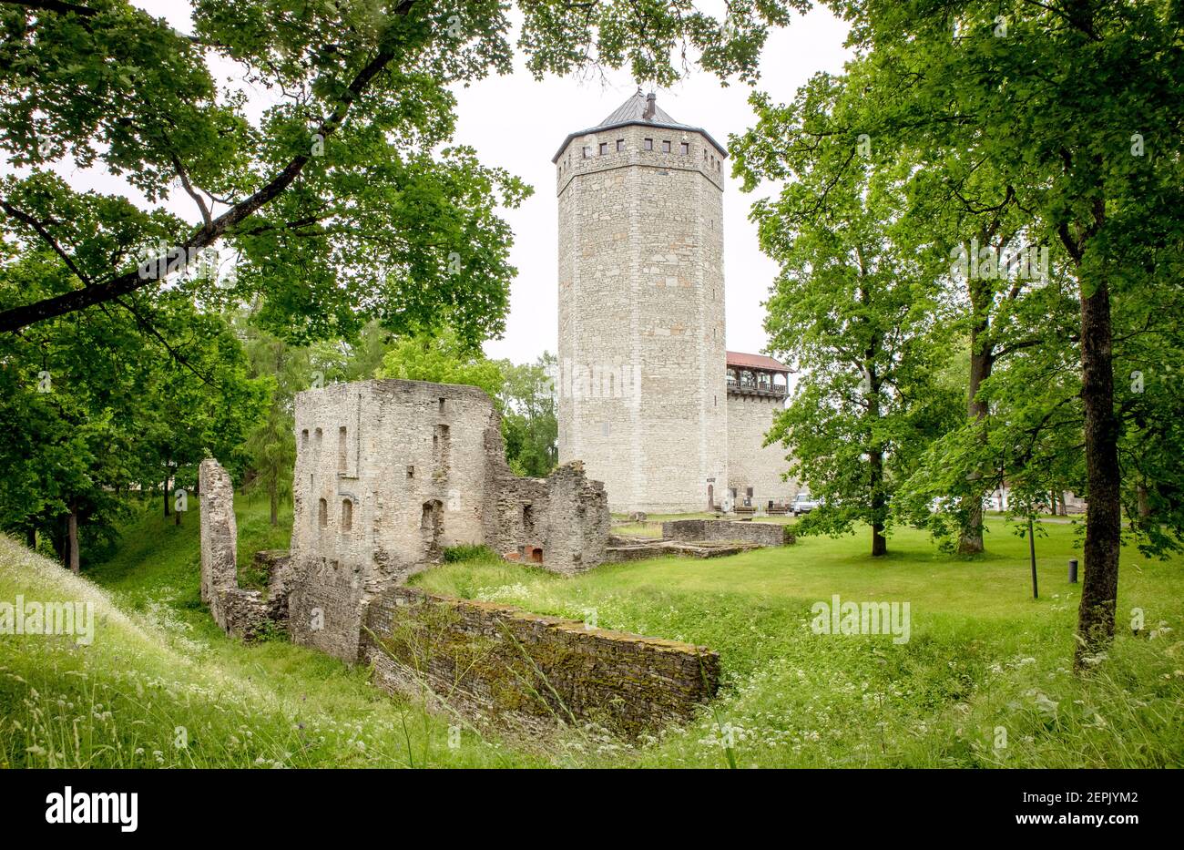 Paide, Järvamaa, Estonia-04JUL2020: Paide Vallitorn and Ruins of the ...