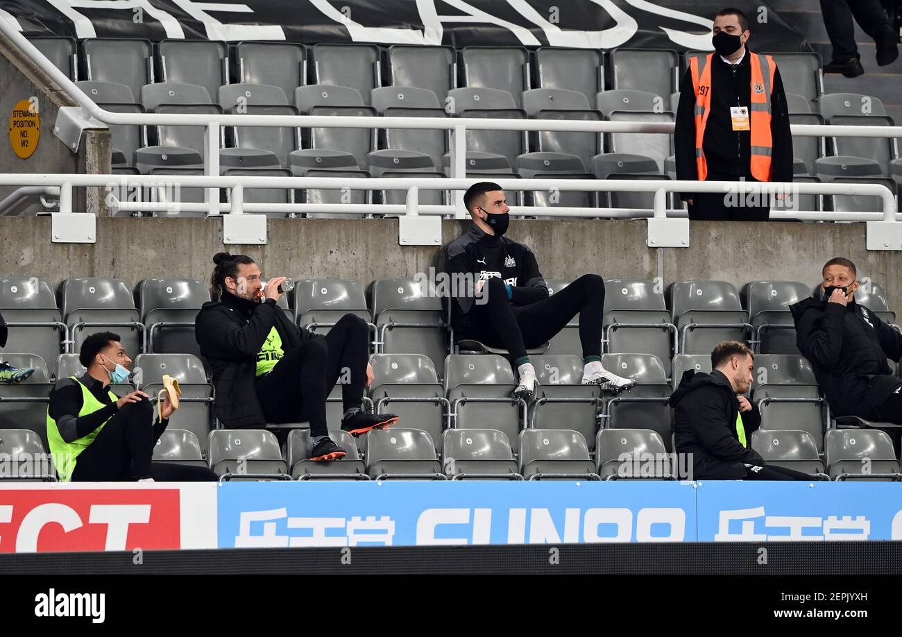 Newcastle United goalkeeper Karl Darlow (top) on the bench during the ...