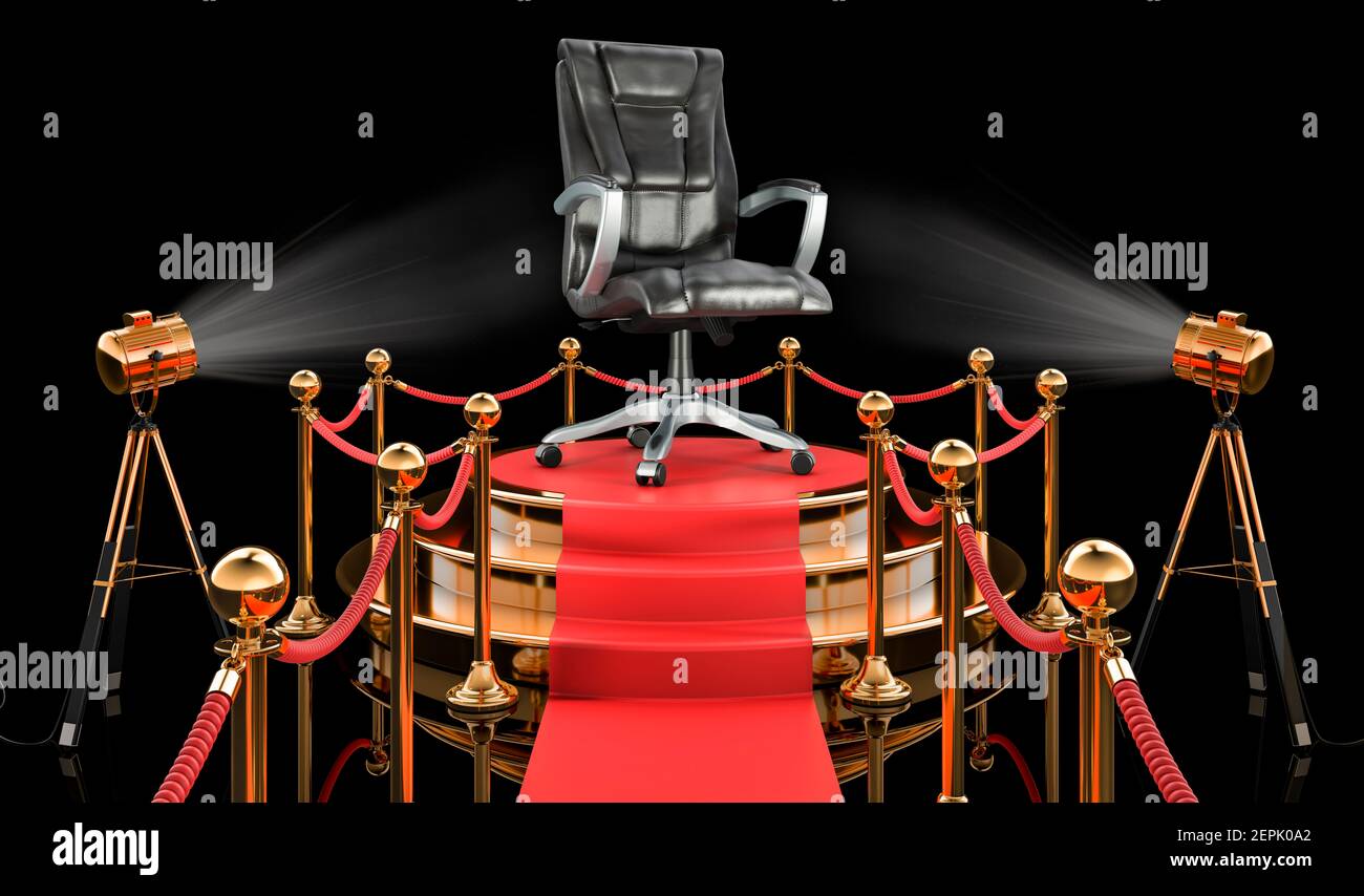 Podium with office chair, 3D rendering isolated on black background ...