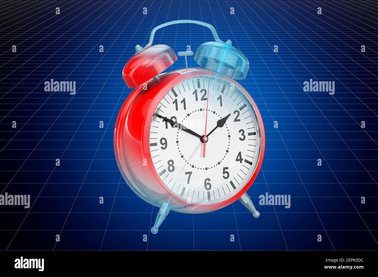 Visualization 3d cad model of alarm clock, blueprint. 3D rendering ...