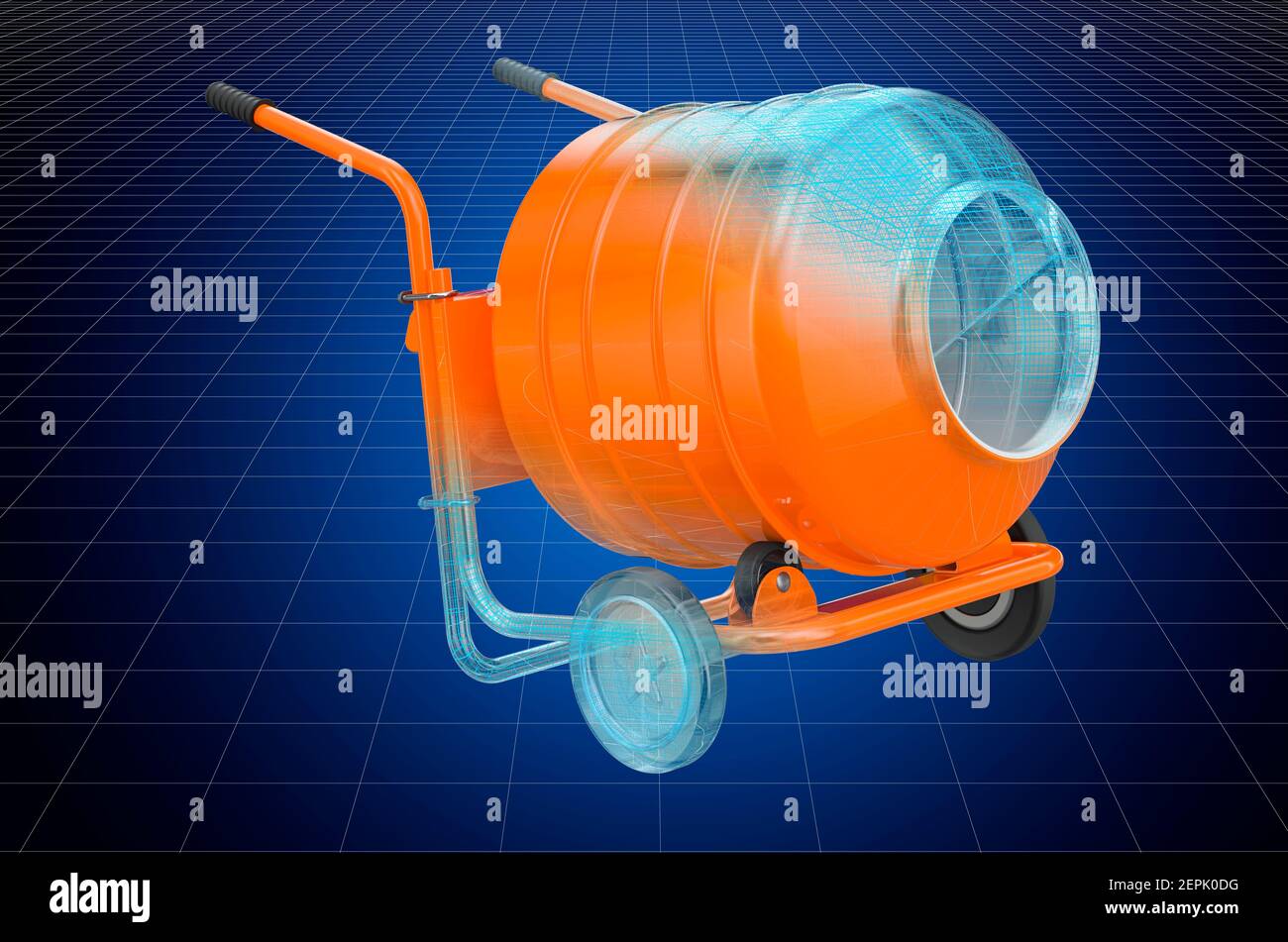 Visualization 3d cad model of concrete mixer, blueprint. 3D rendering ...