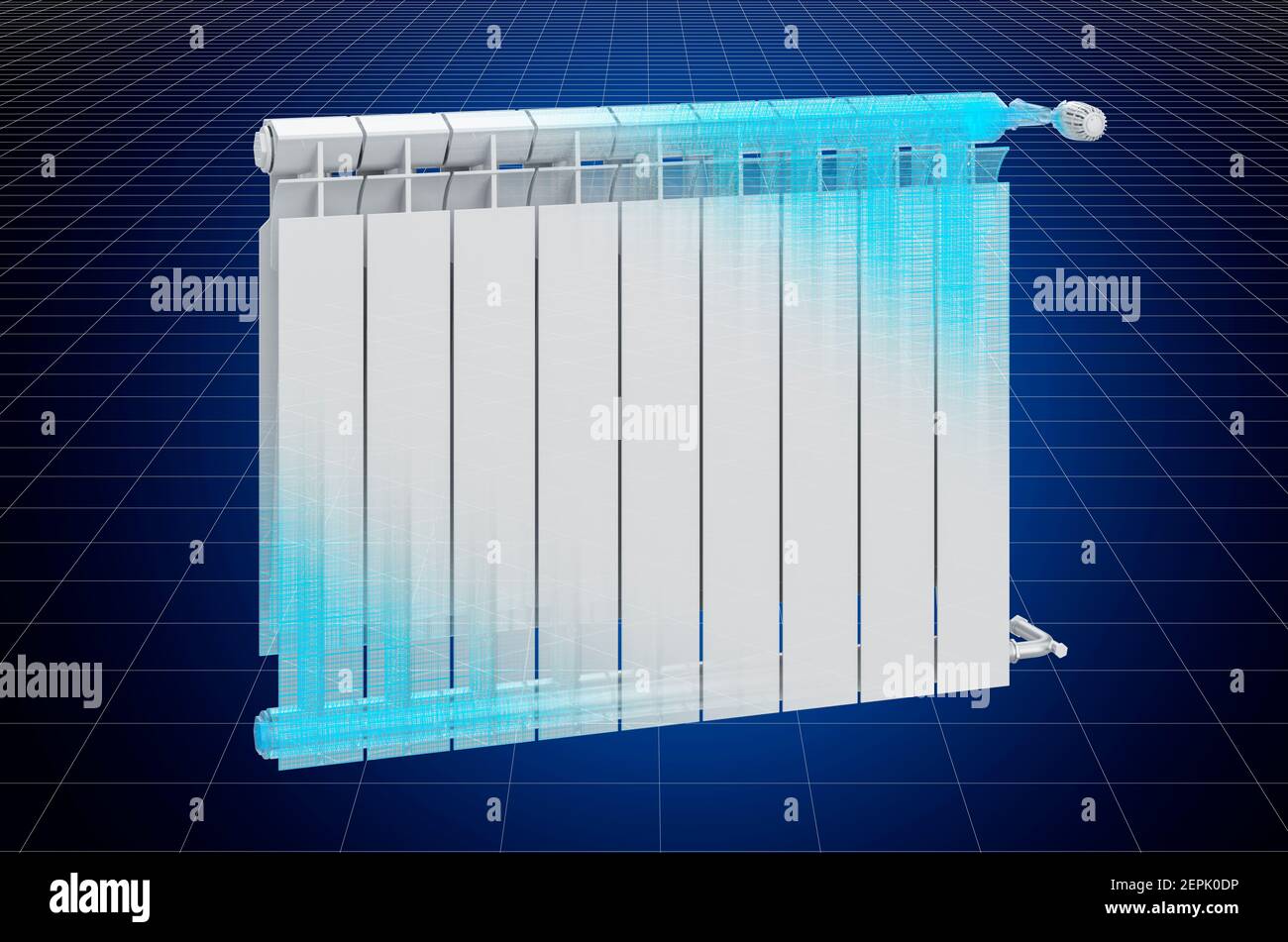 Visualization 3d cad model of heating radiator, blueprint. 3D rendering ...