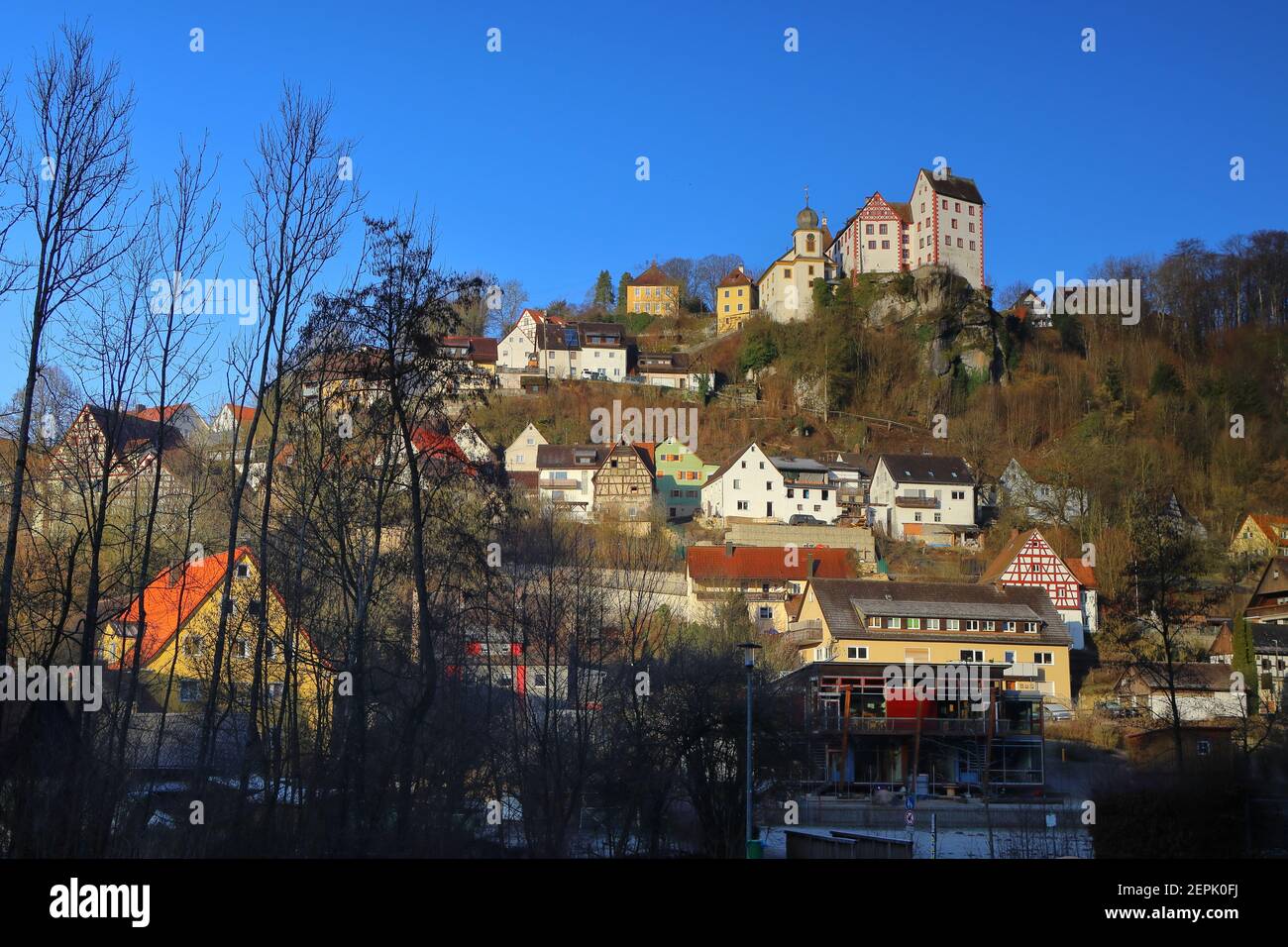 Scenic view of the castle in Egloffstein Stock Photo - Alamy