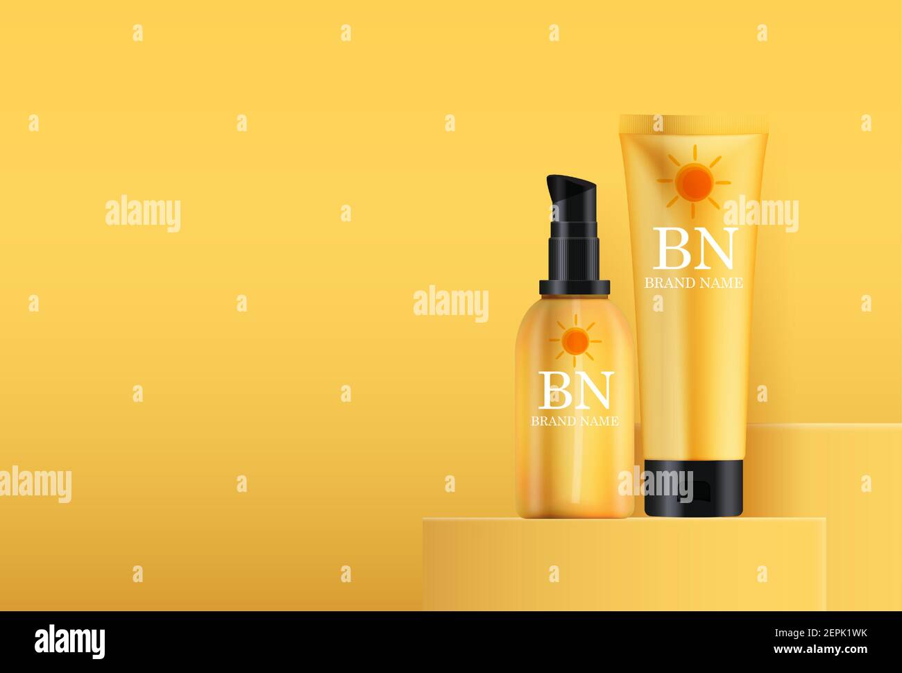 3D Realistic sun Protection Cream Bottle on Sunny Yellow Background ...