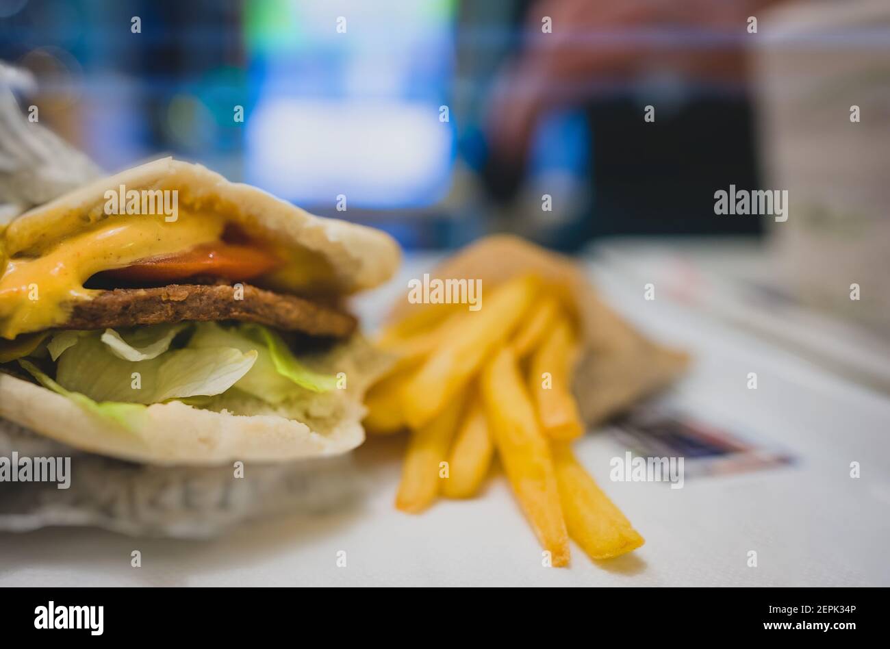 Kebab burger in fast food restaurant Stock Photo - Alamy