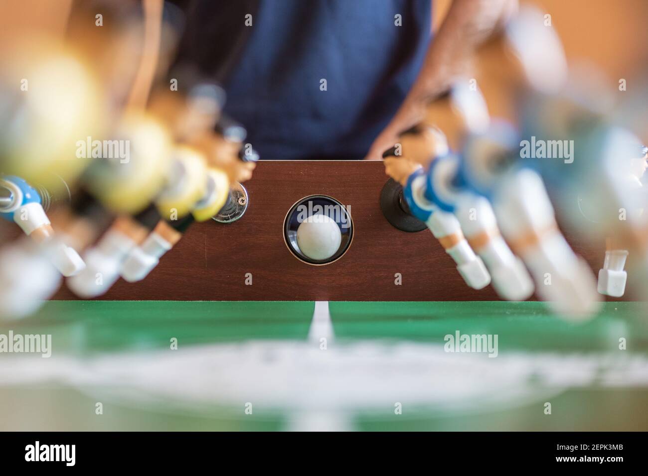 Table football view throw the hall in the table Stock Photo - Alamy