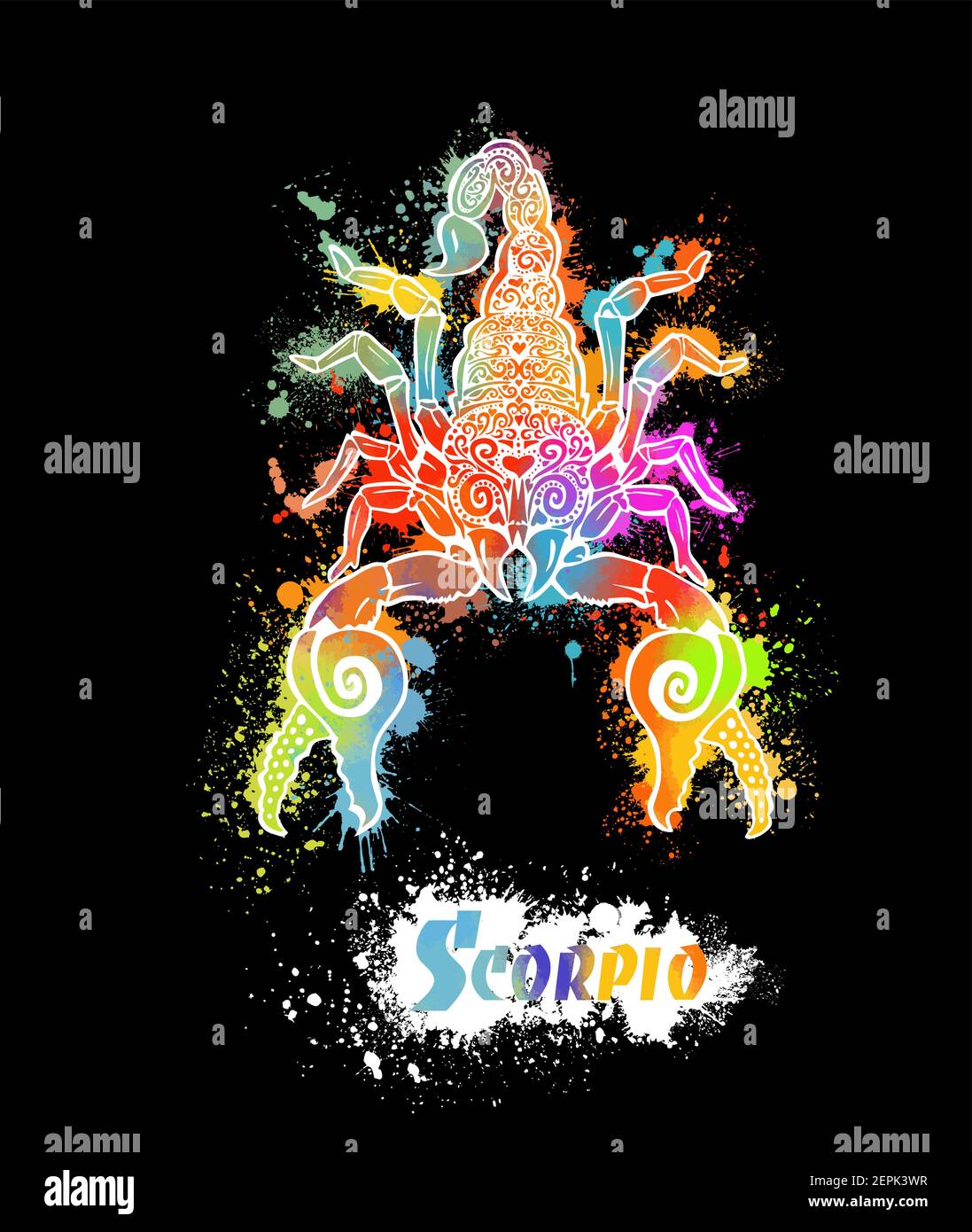 Scorpion of multicolored patterns. T-shirt print. Scorpio zodiac sign ...