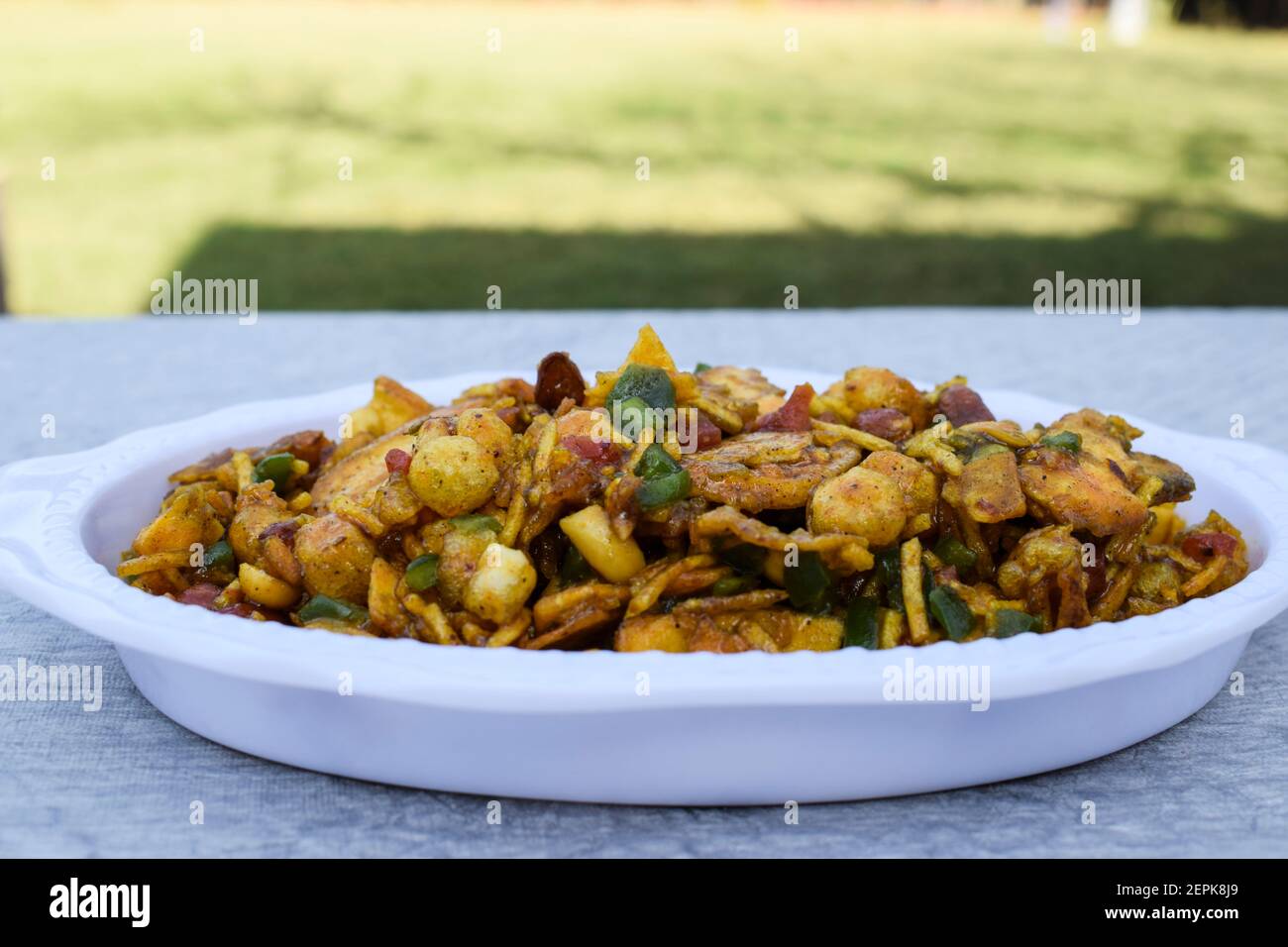 Farali bhelpuri made with faradi ingredients like banana chips, sago ...