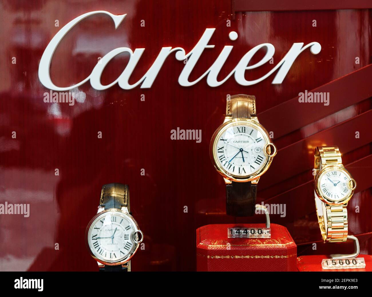Expensive Cartier watches in a shop window in Paris, France Stock Photo ...