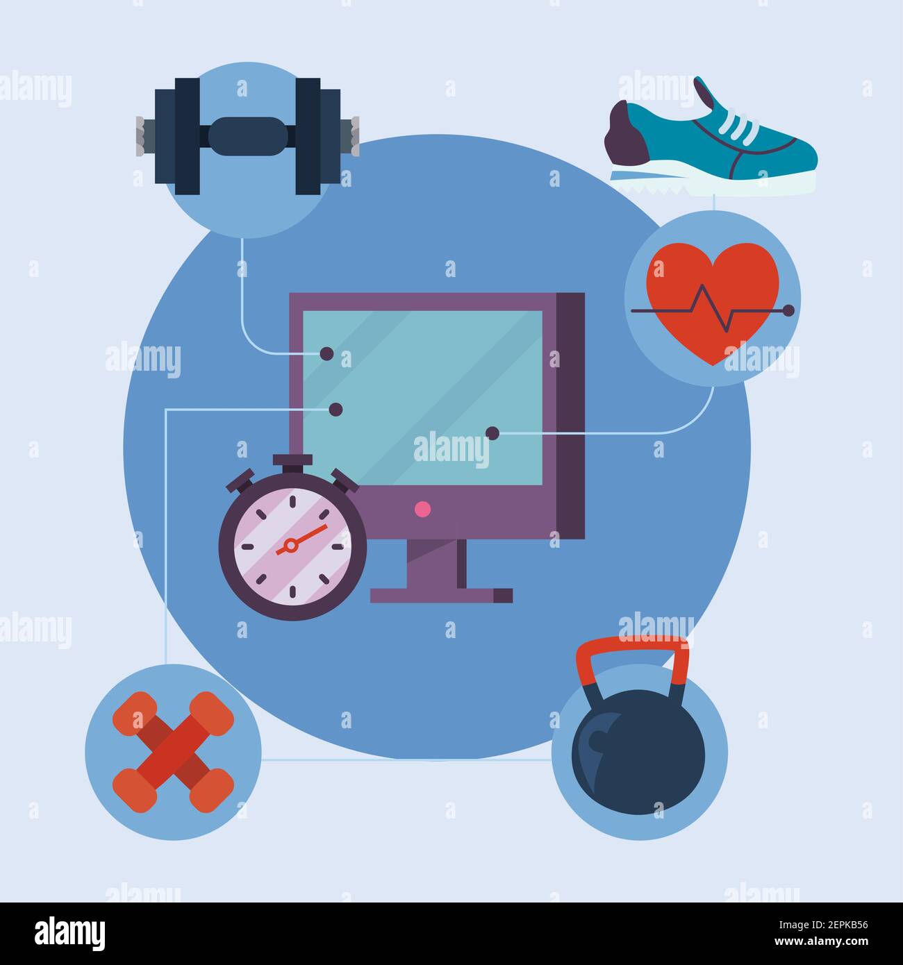 Fitness computer with icon set design, Gym sport and bodybuilding theme ...