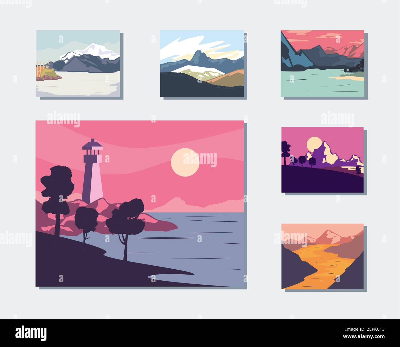 Landscape of mountains posters icon bunde design, nature and outdoor ...