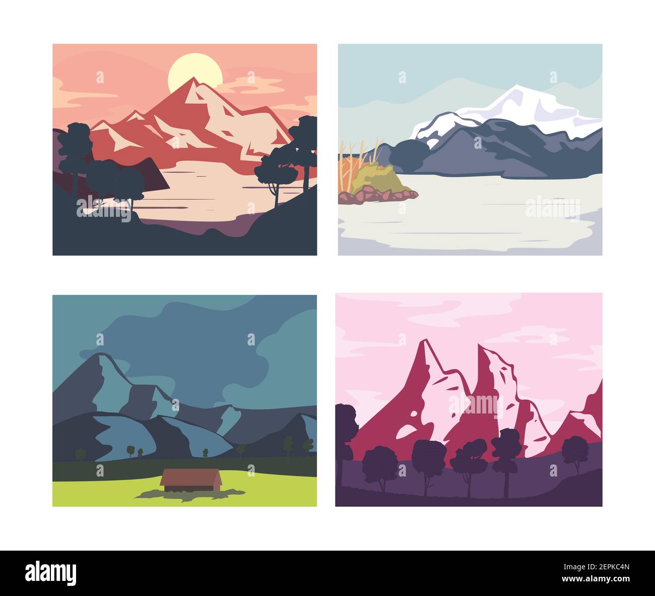 Landscape of mountains posters set design, nature and outdoor theme ...