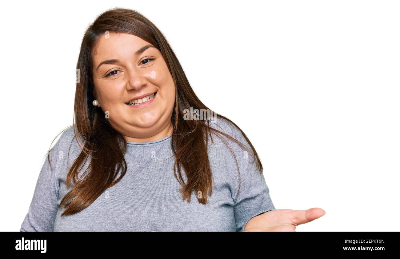 Beautiful Brunette Plus Size Woman Wearing Casual Clothes Smiling