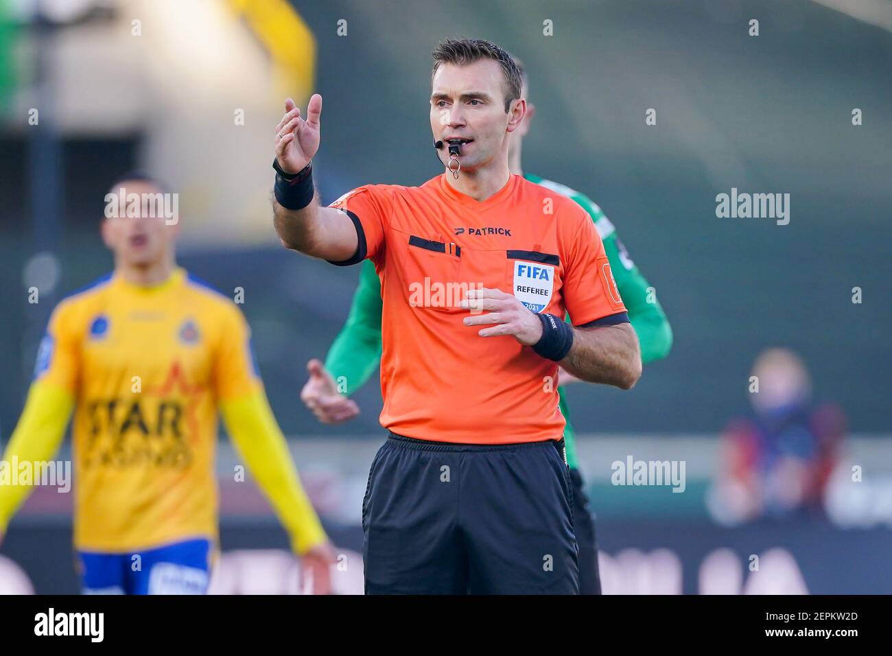 BRUGES, BELGIUM - FEBRUARY 27: Referee Nicolas Laforge during the Pro ...