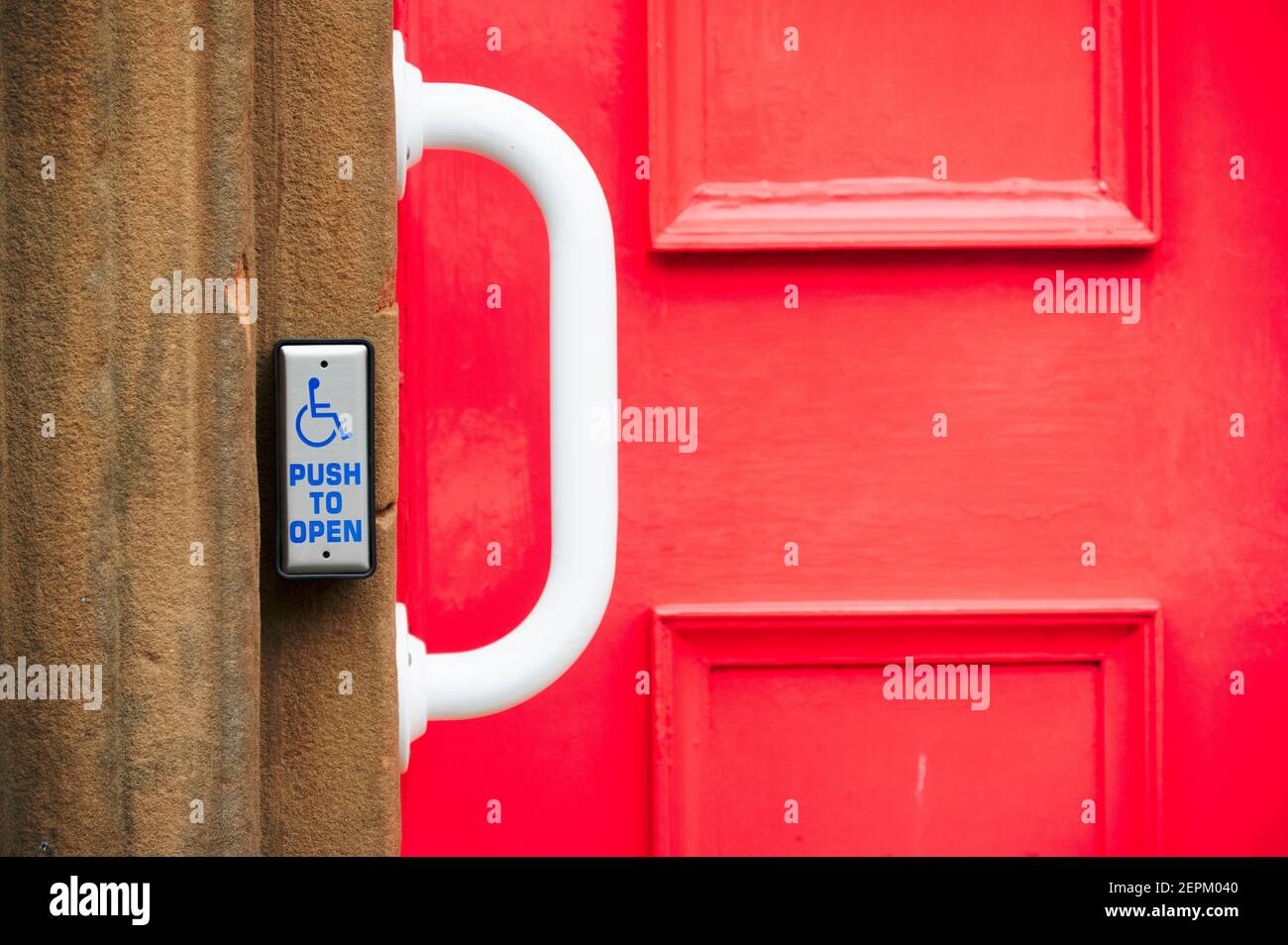 Disabled accessible push button buzzer for assistance sign at building ...