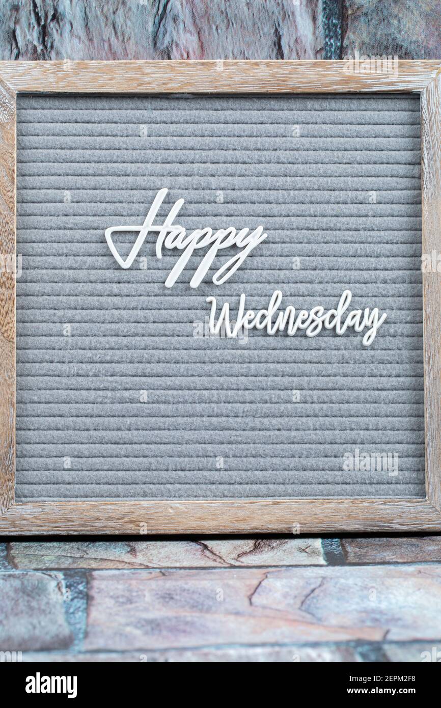 Happy weekdays posters embedded on grey background Stock Photo - Alamy