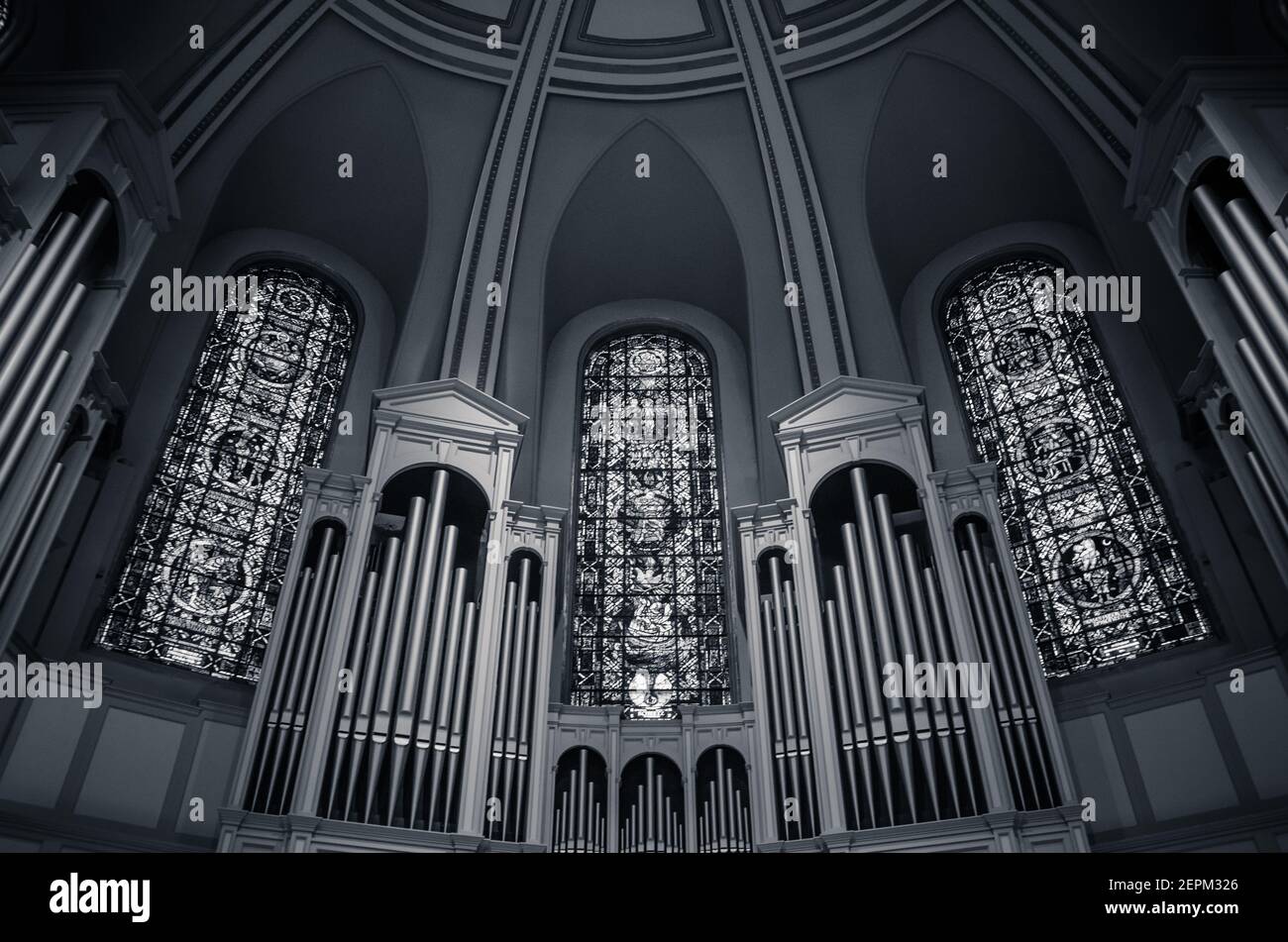 Church Organ Abstract Architecture in Mono Black And White Stock Photo ...