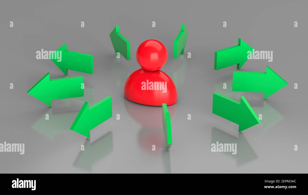 Businessman moving direction. Businessman and arrows in different ...