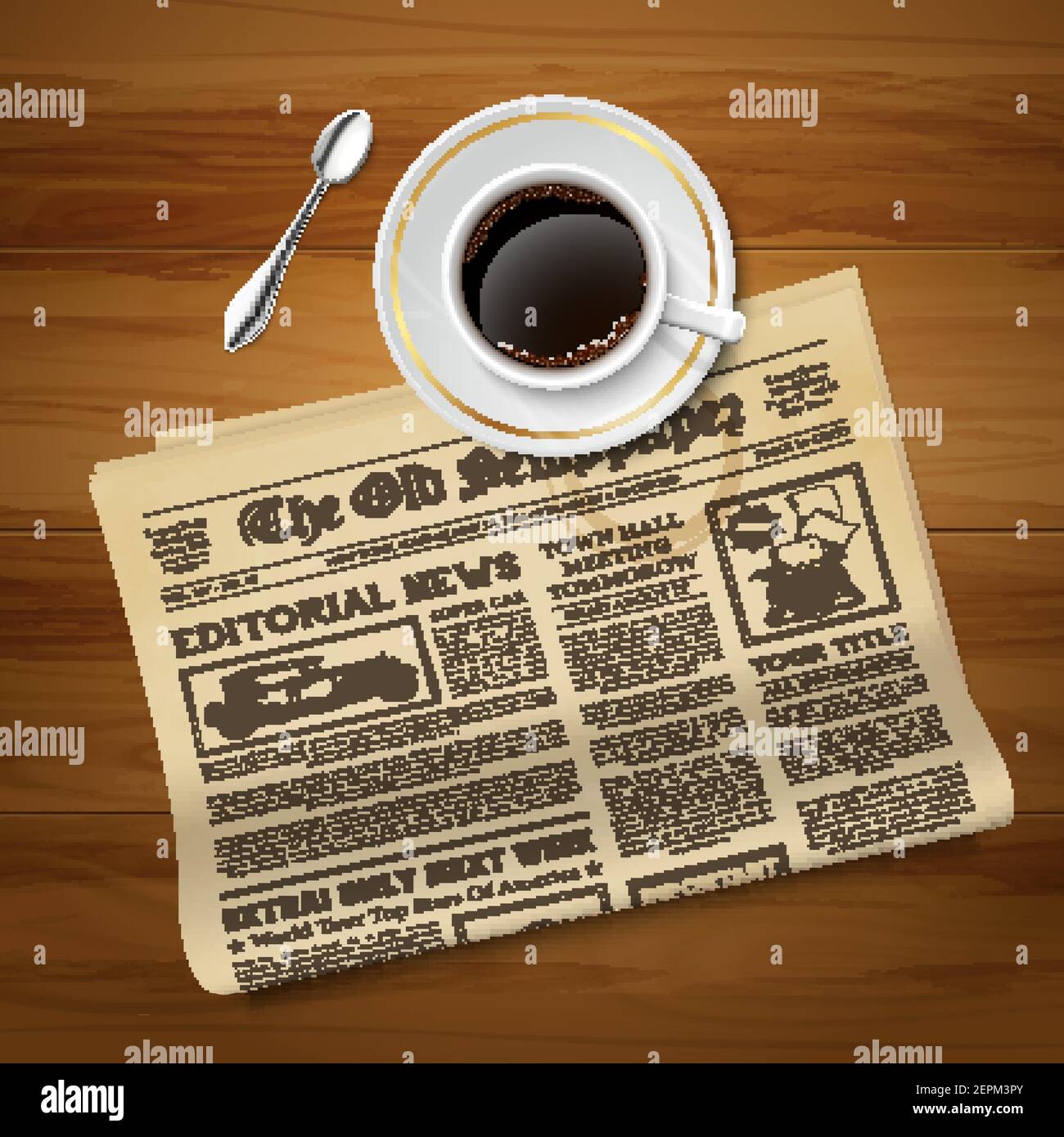 Old morning newspaper with cup of black coffee classic ritual realistic ...