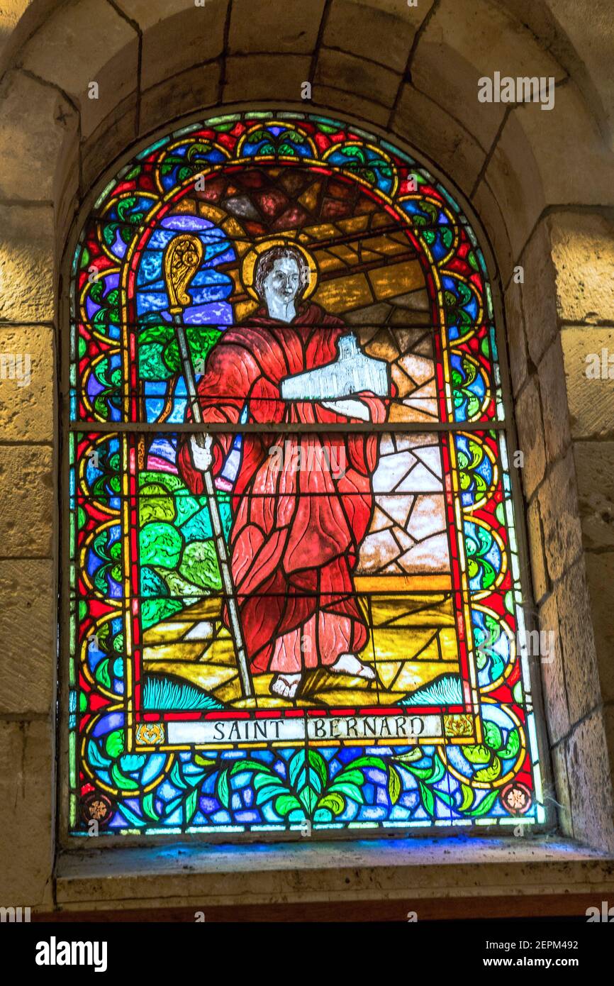 A stained glass window in the church of the 12th century Ancient ...