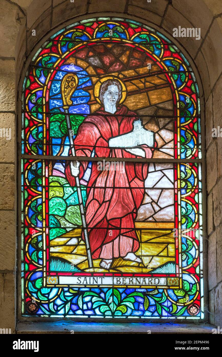 A stained glass window in the church of the 12th century Ancient ...