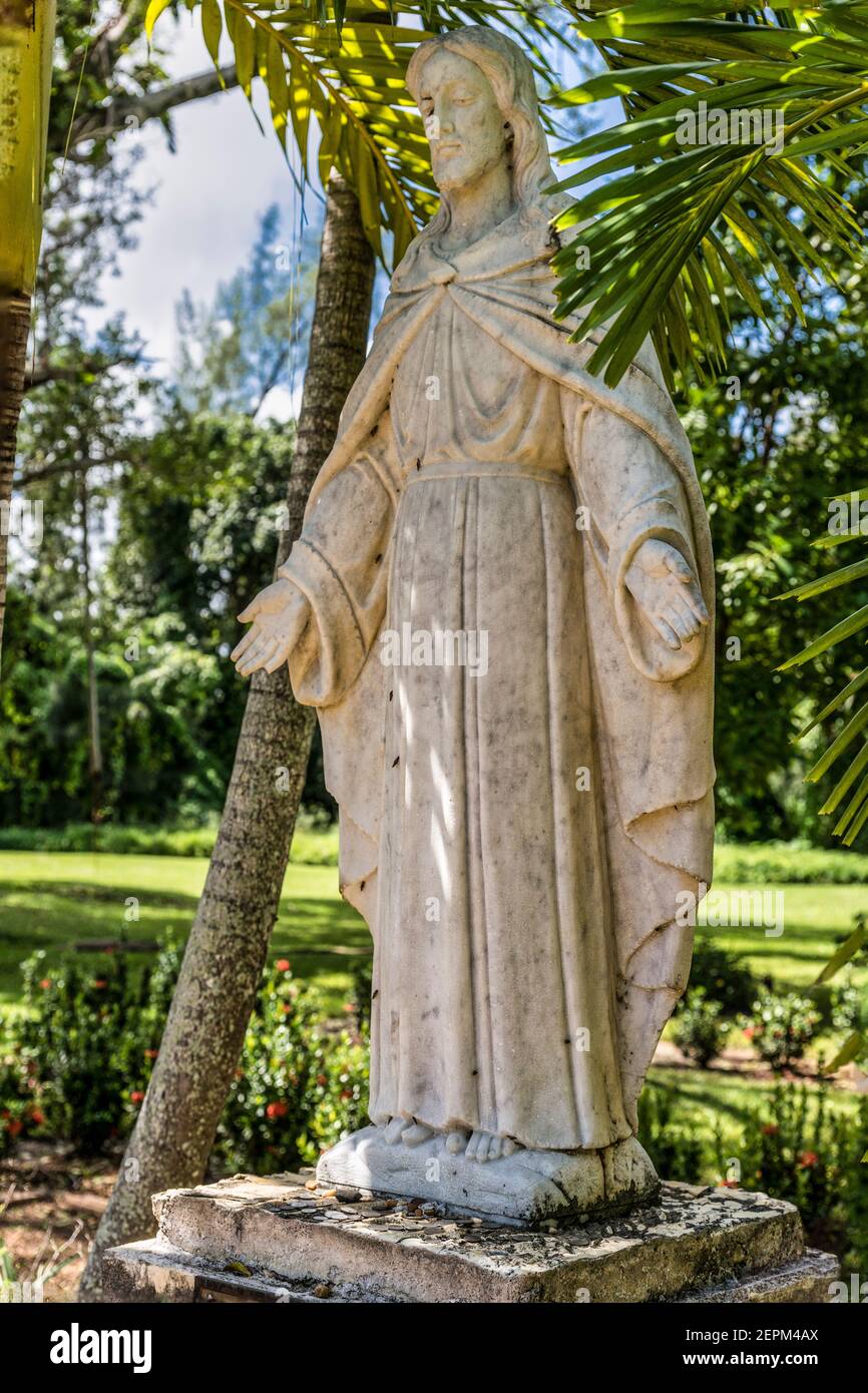 Statue of the Christ in the garden of the 12th century Ancient Spanish ...