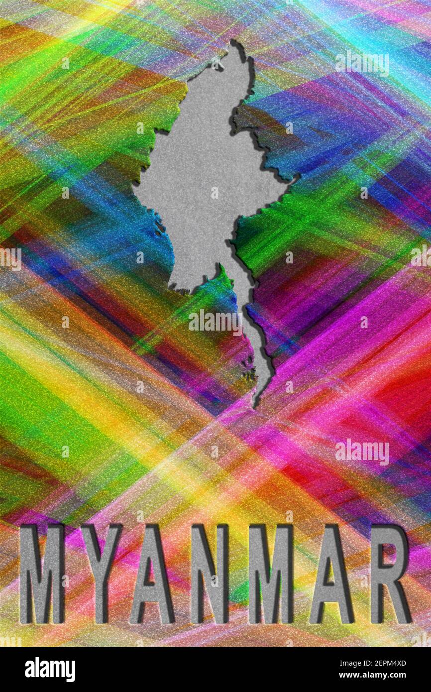 Map of Myanmar, colorful background, copy space Stock Photo - Alamy