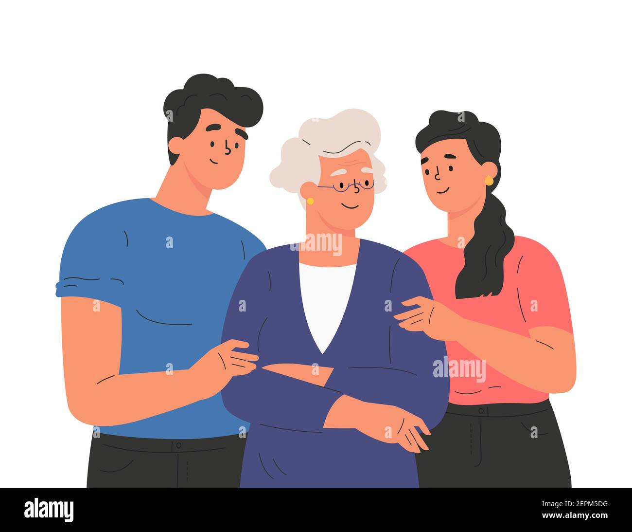 Happy adult children hugging old mother Stock Vector Image & Art - Alamy