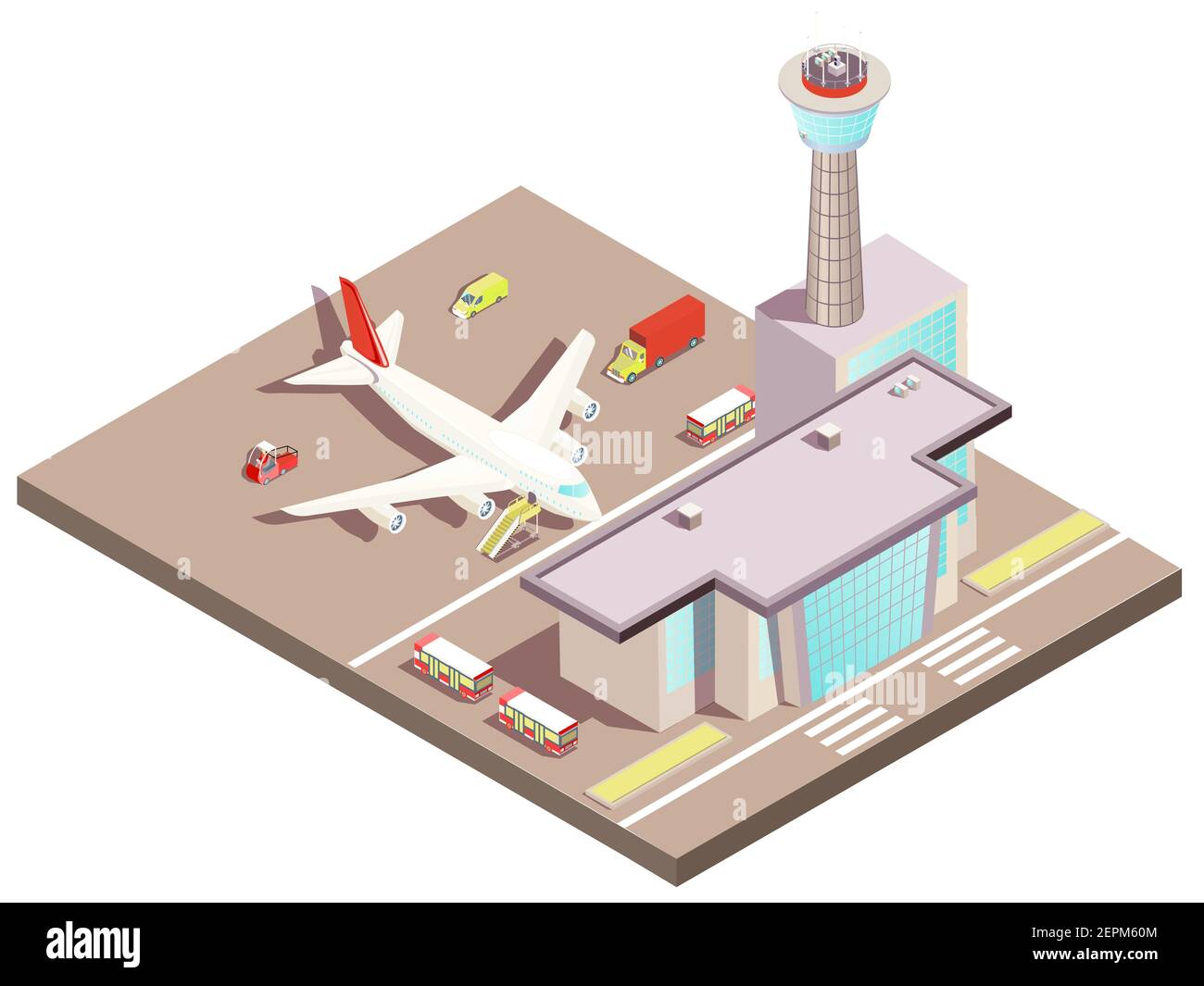 Airport building isometric design concept with control tower and ...