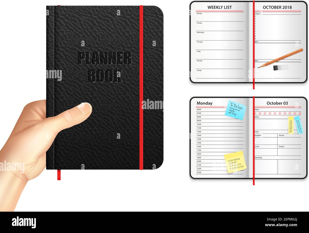 Planner book design concept with organizer in open and closed form with ...
