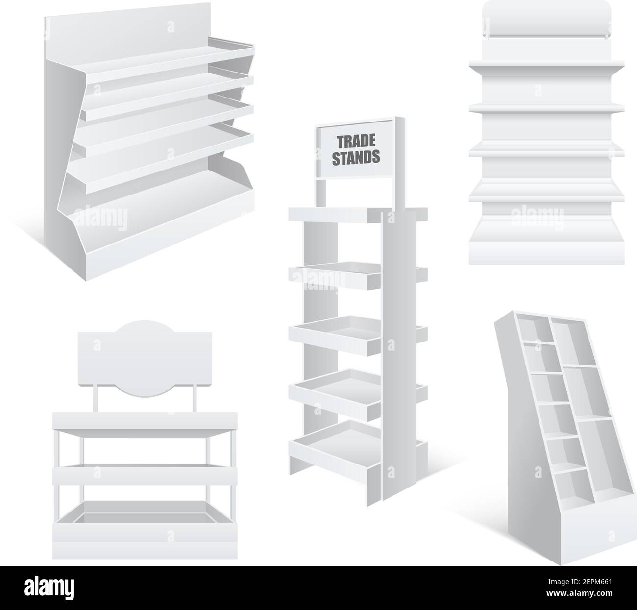 Sale promotion retail trade stands various types and sizes blank empty ...