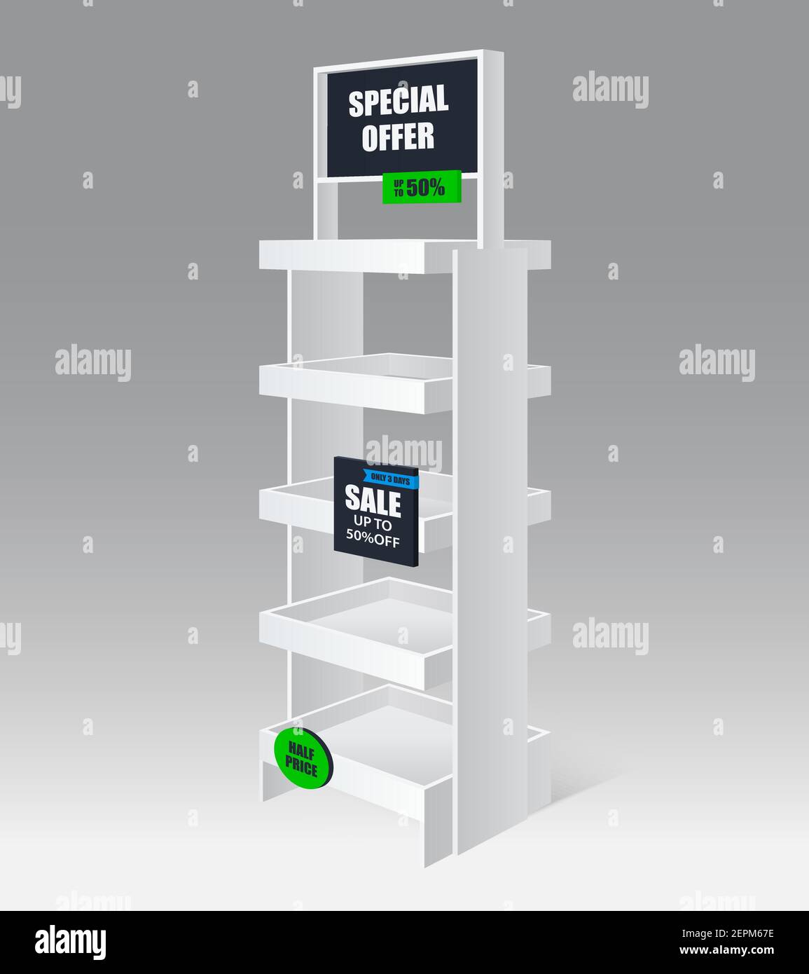 Sale promotion shelf blank empty realistic template with black green ...