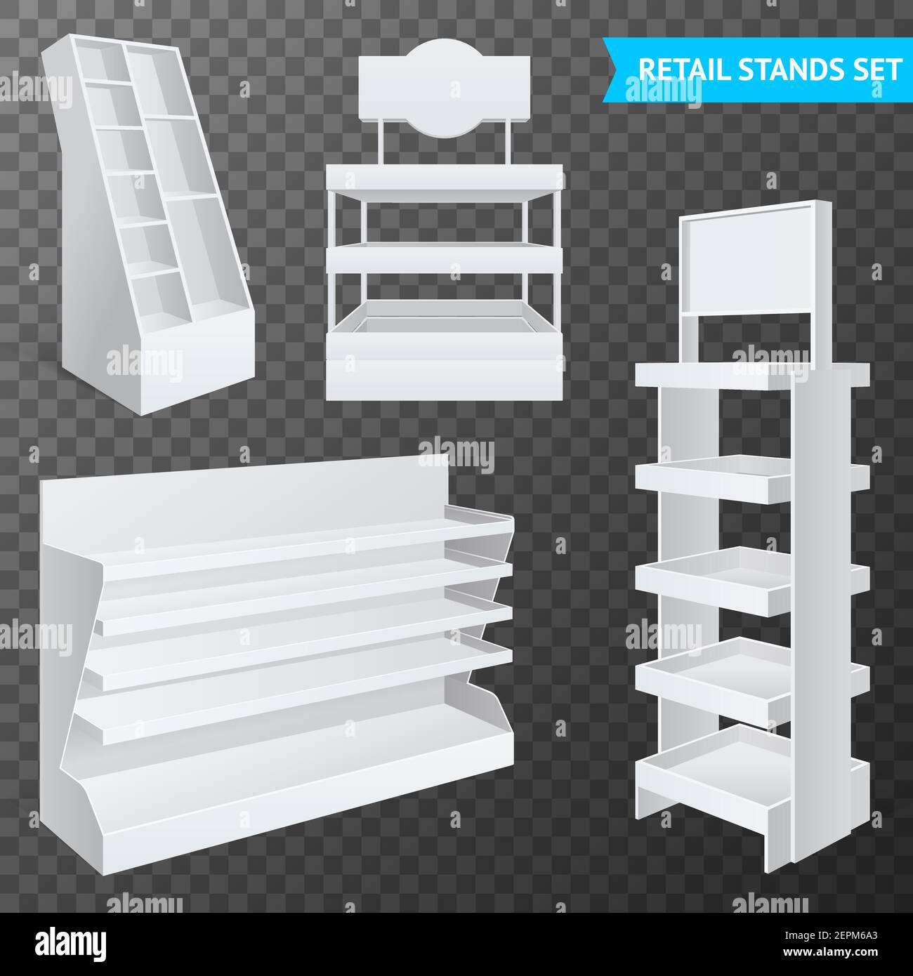 Retail trade stands various types and sizes blank empty realistic ...