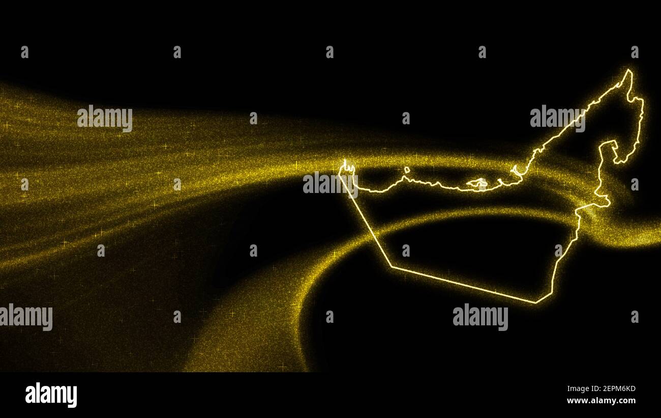 Map of United Arab Emirates, Gold glitter map on dark background Stock ...