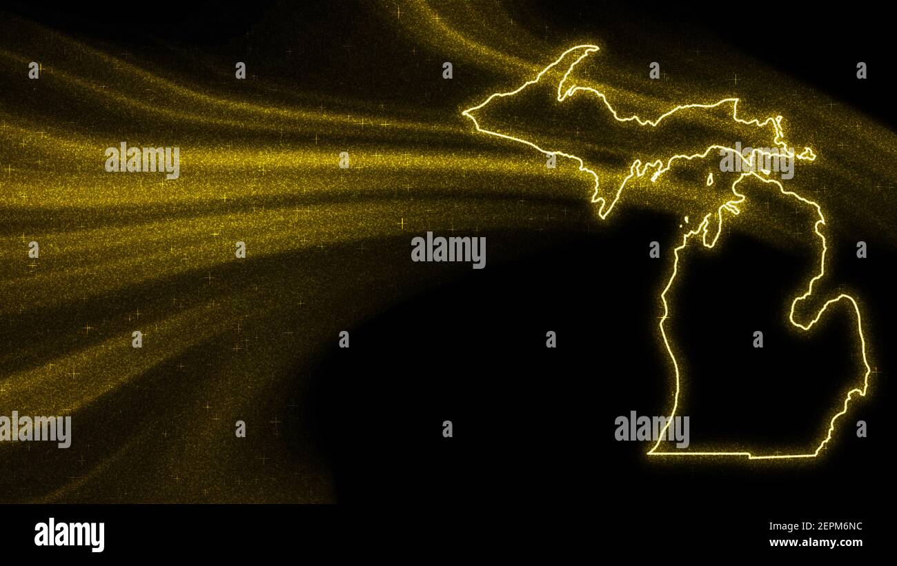 Map of Michigan, Gold glitter map on dark background Stock Photo - Alamy