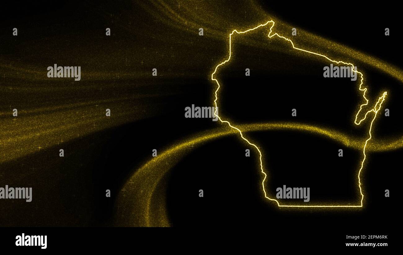 Map of Wisconsin, Gold glitter map on dark background Stock Photo - Alamy