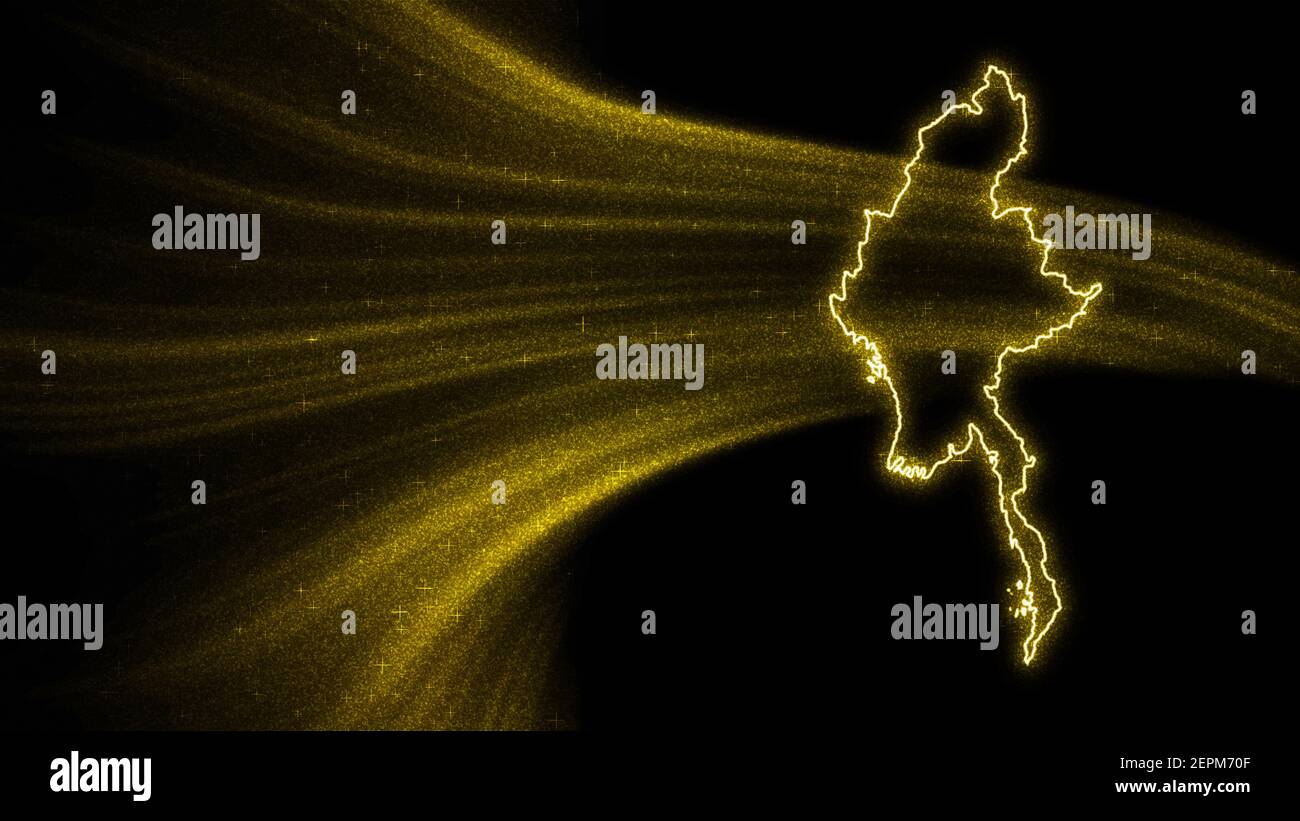 Map of Myanmar, Gold glitter map on dark background Stock Photo - Alamy