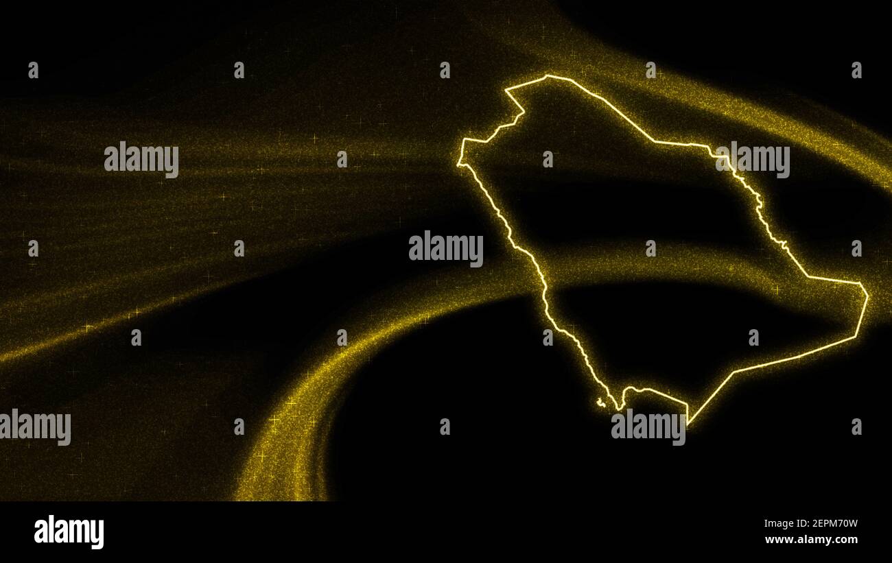 Map of Saudi Arabia, Gold glitter map on dark background Stock Photo ...