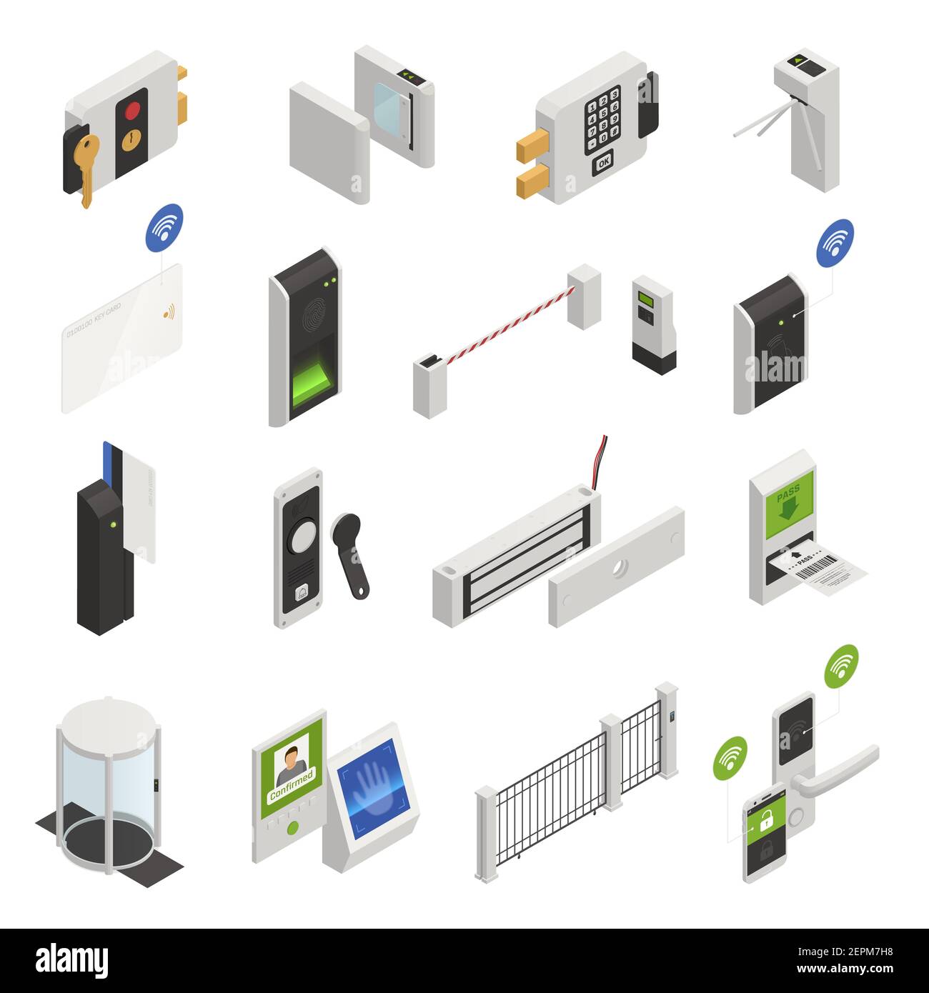Access identification isometric icons collection of isolated ...