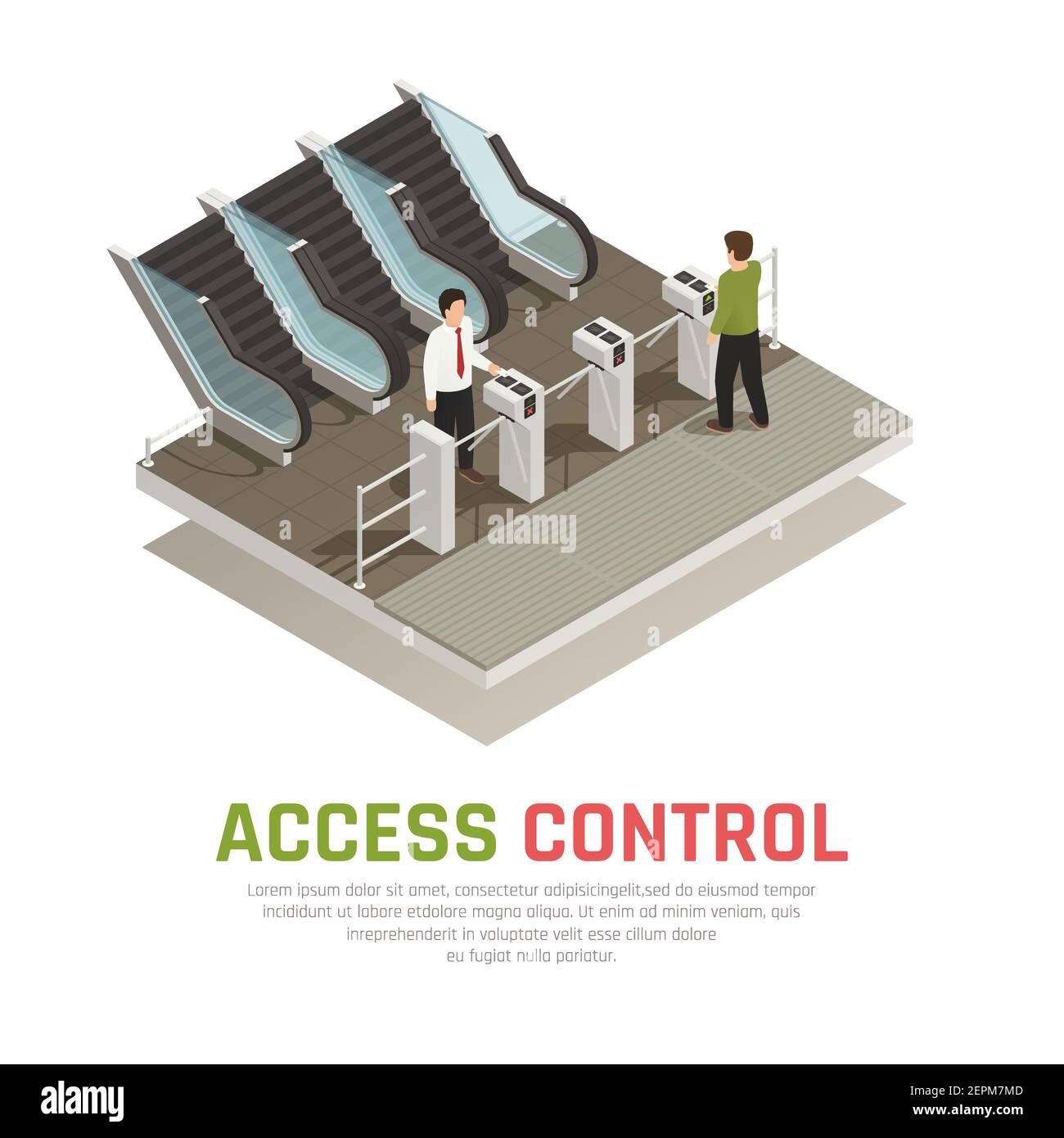 Access identification isometric composition with images of ticket ...