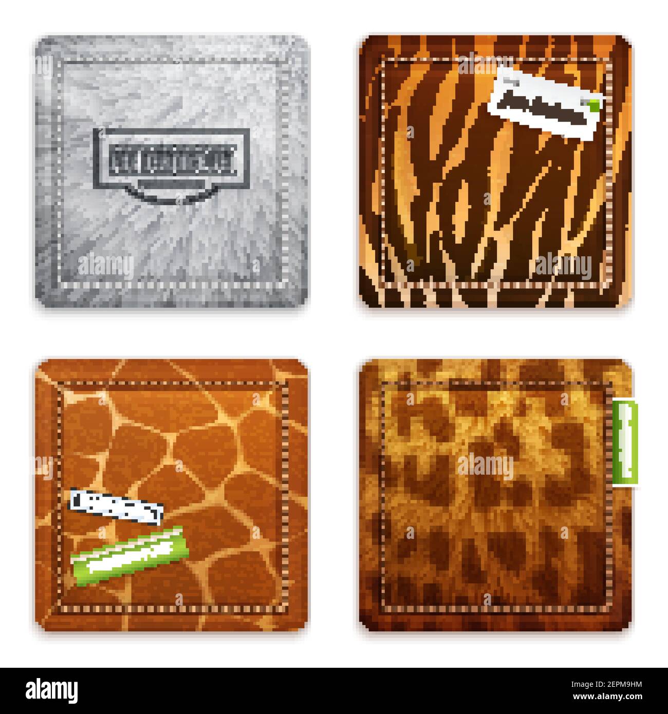 Fur texture 2x2 design concept set of wild animals wool square ...